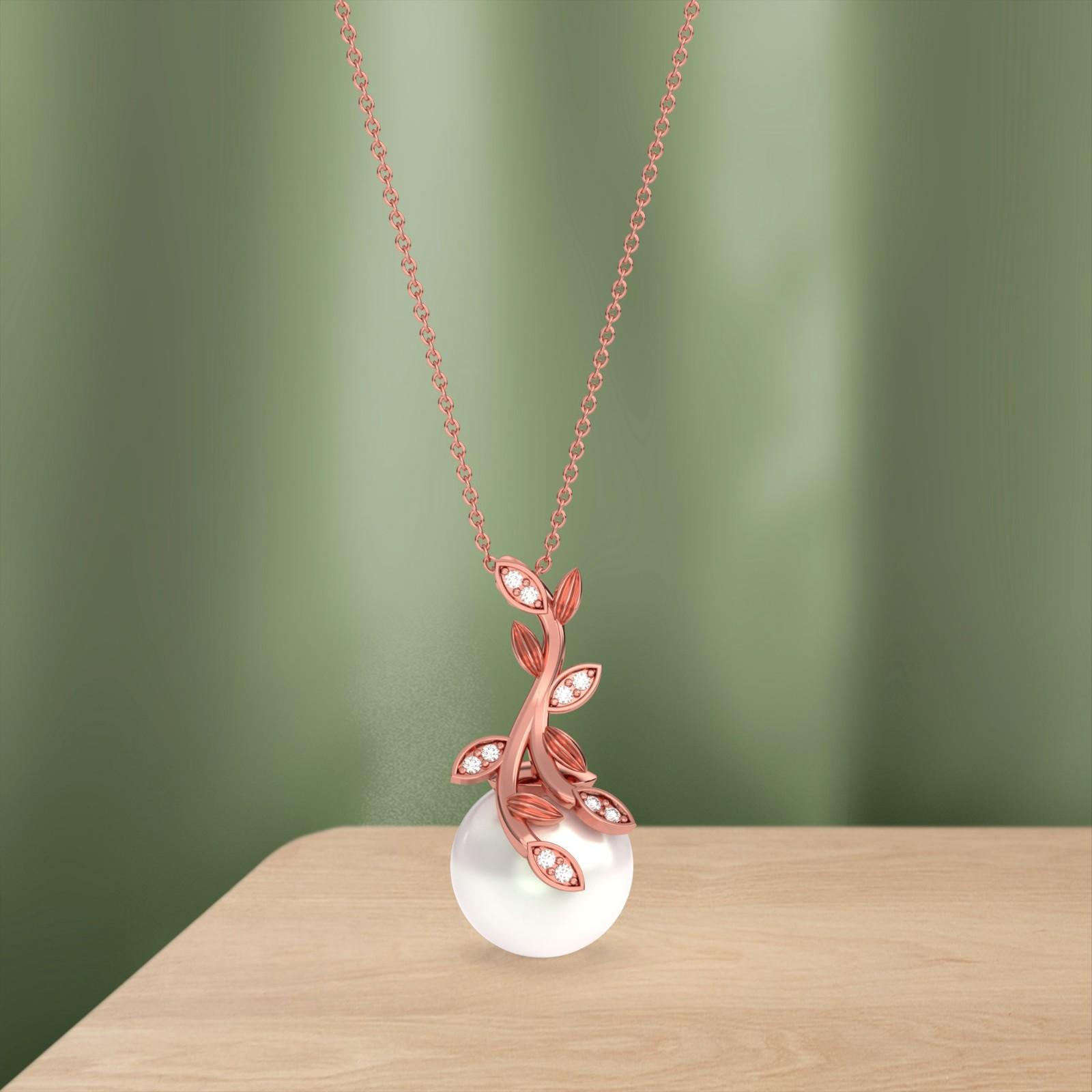 Rose Gold Freshwater Cultured Pearl and Diamond Drop Pendant – Zalkari